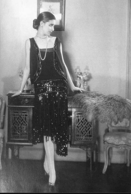 Black crepe dress with sequins and fringe by Coco Chanel. 1926. | Scrolller