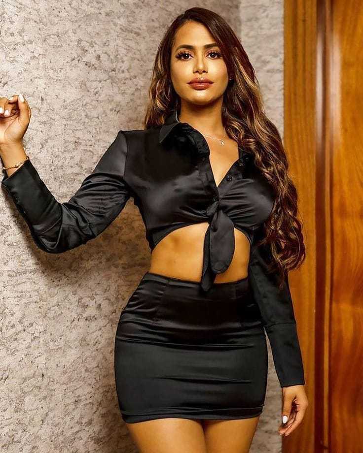 Black Satin Blouse and Skirt | Scrolller