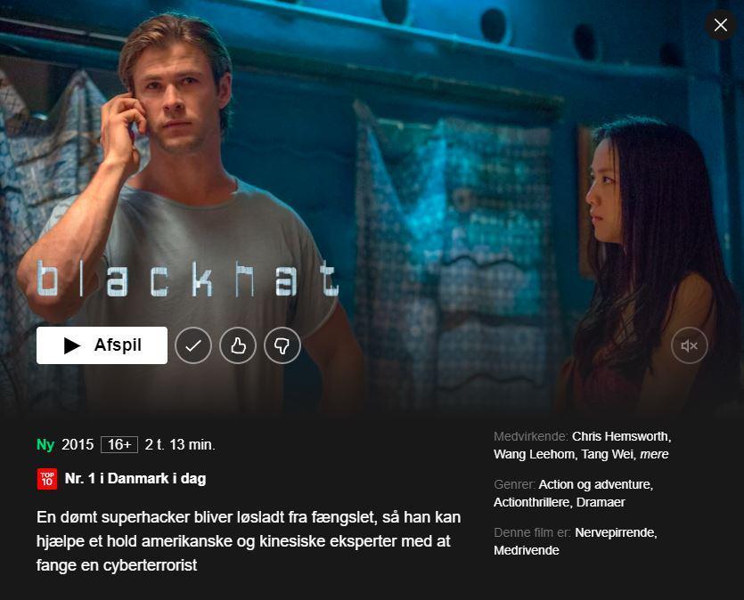 Blackhat topping the charts on Danish Netflix | Scrolller