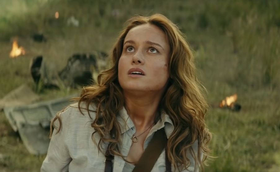 Brie Larson looking up at Kong, moments before his monster sized cumshot knocks her off her feet ...