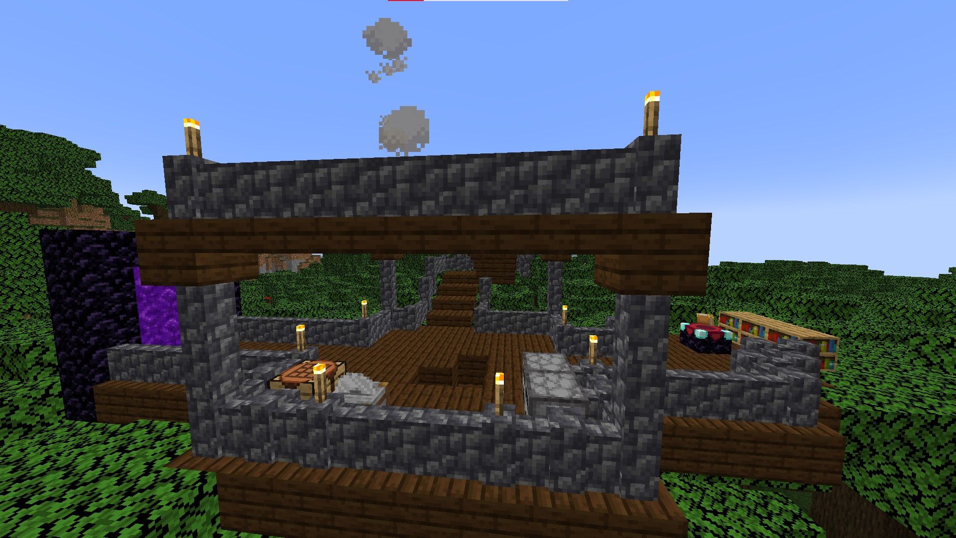 Built a small treehouse as a starter base and turns out deepslate goes really well with dark oak ...