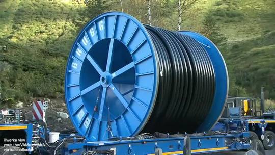Cable drum trailer with high-voltage cable for a power plant | Scrolller