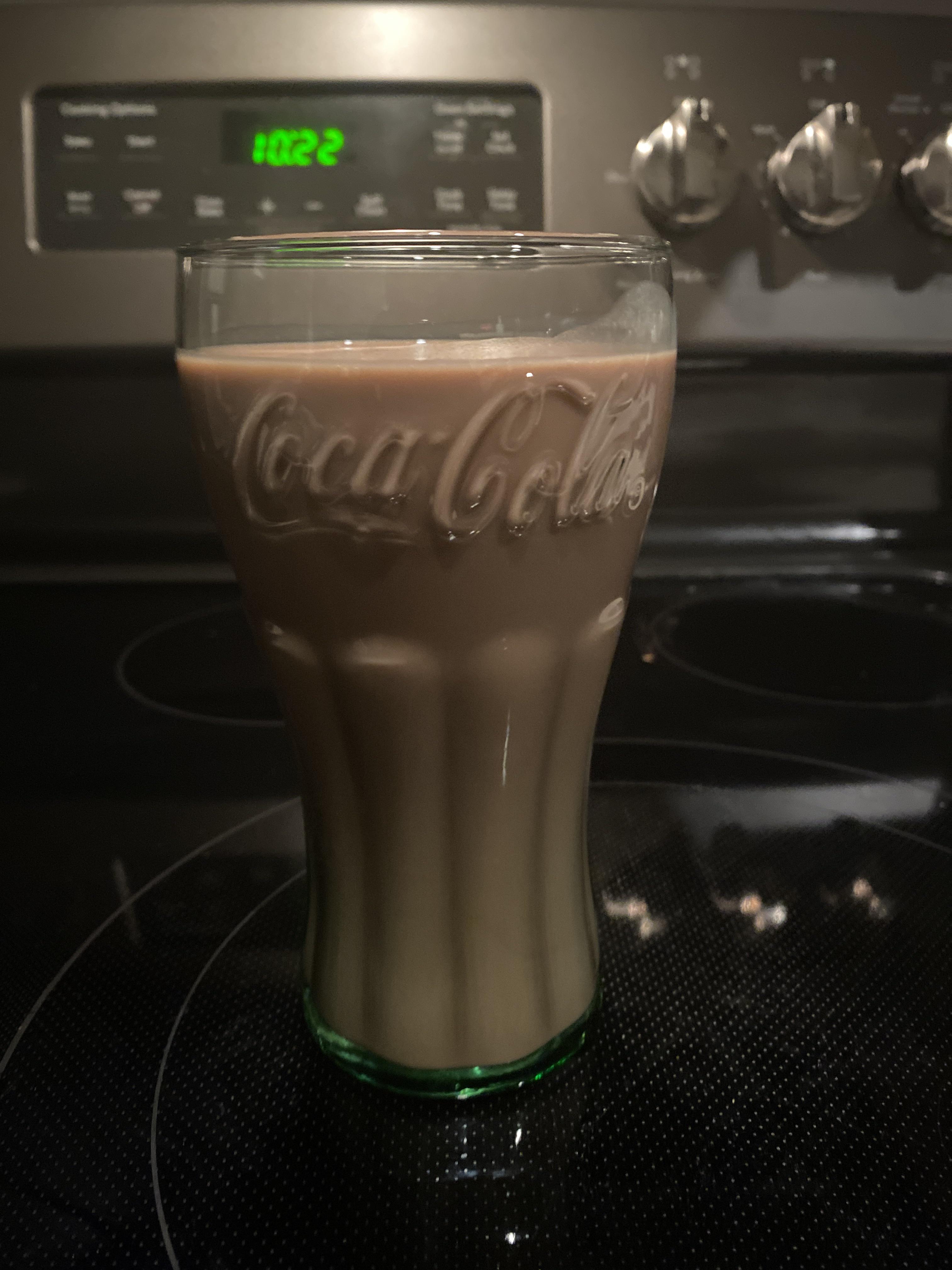 Calder’s chocolate milk in a Coke glass | Scrolller