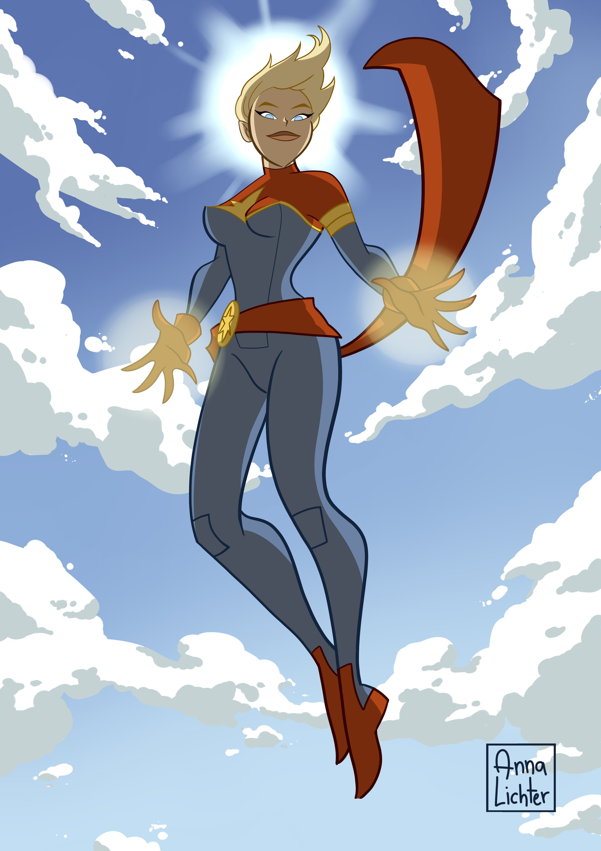 Captain Marvel in Bruce Timm's Style by Anna Lichter | Scrolller