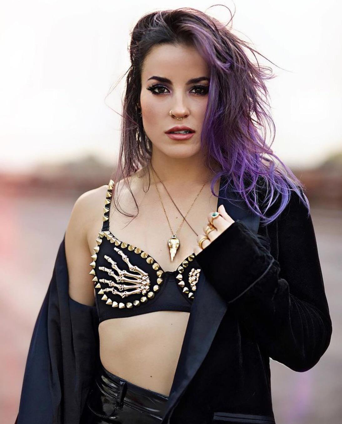 Cara Maria with purple hair in bra | Scrolller