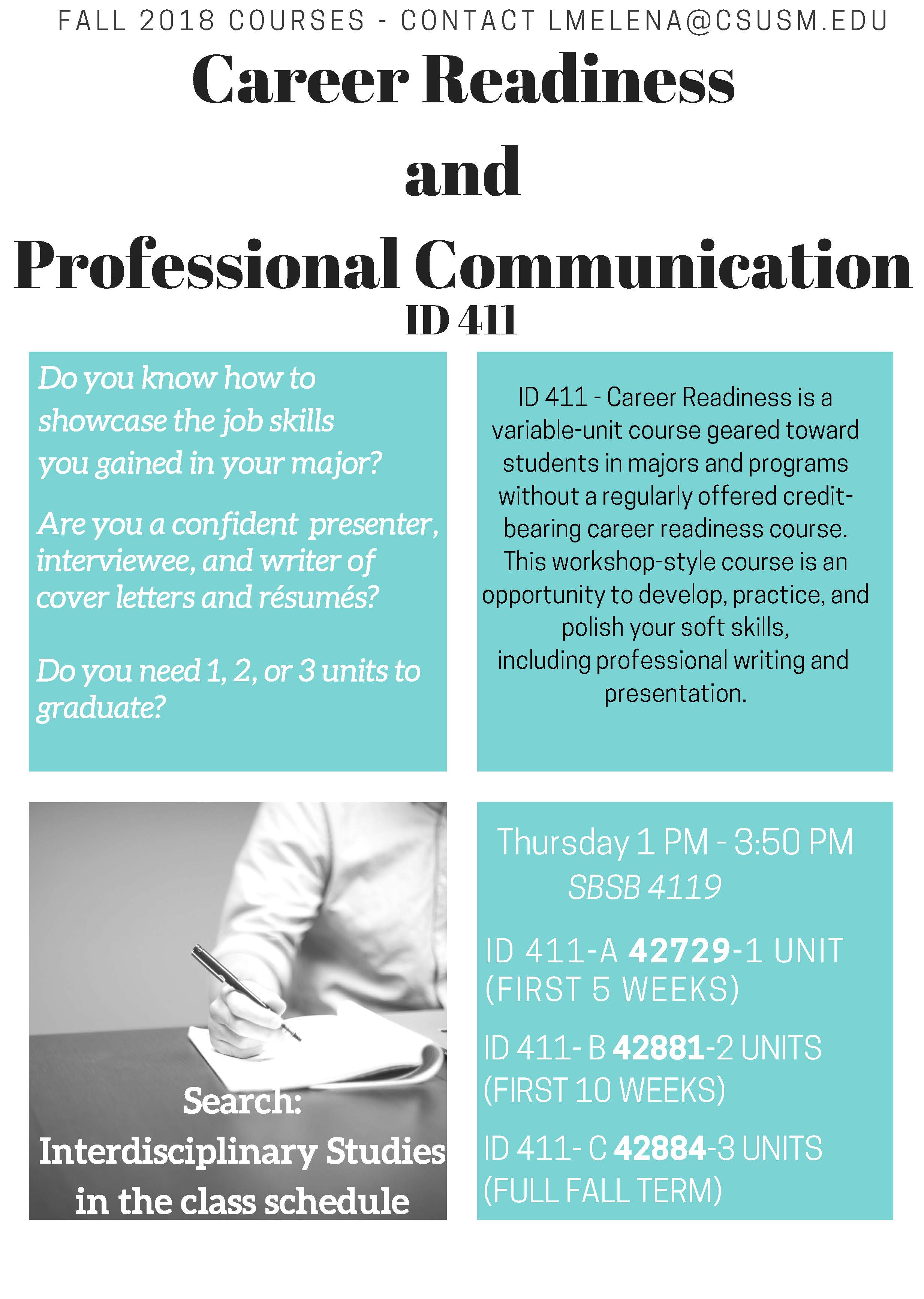 Career Readiness and Professional Communication course ID411: this is a ...