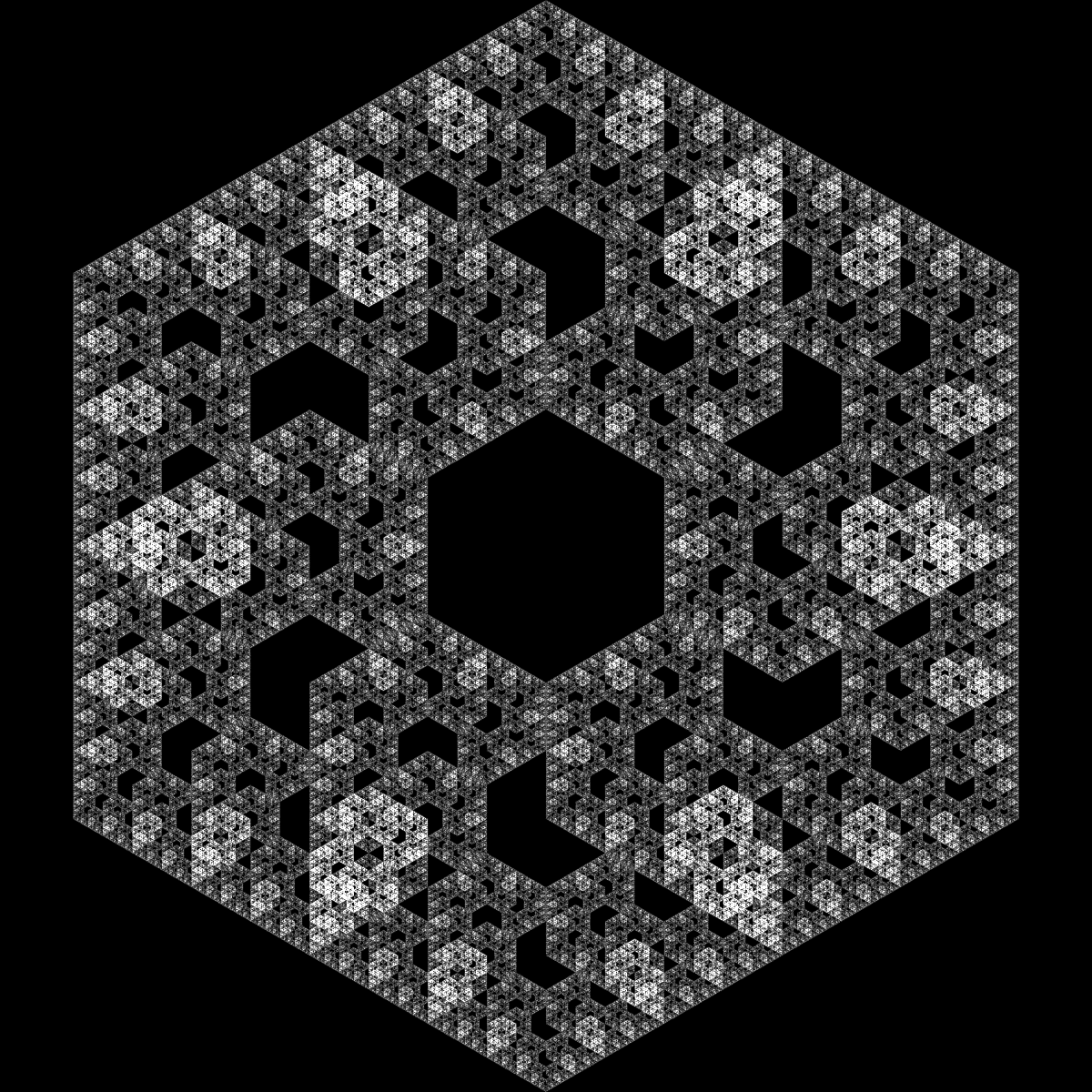 Chaos Game - hexagon, jump of 1/2, choice of vertex incremented by one of {0, 1, 4, 5} | Scrolller