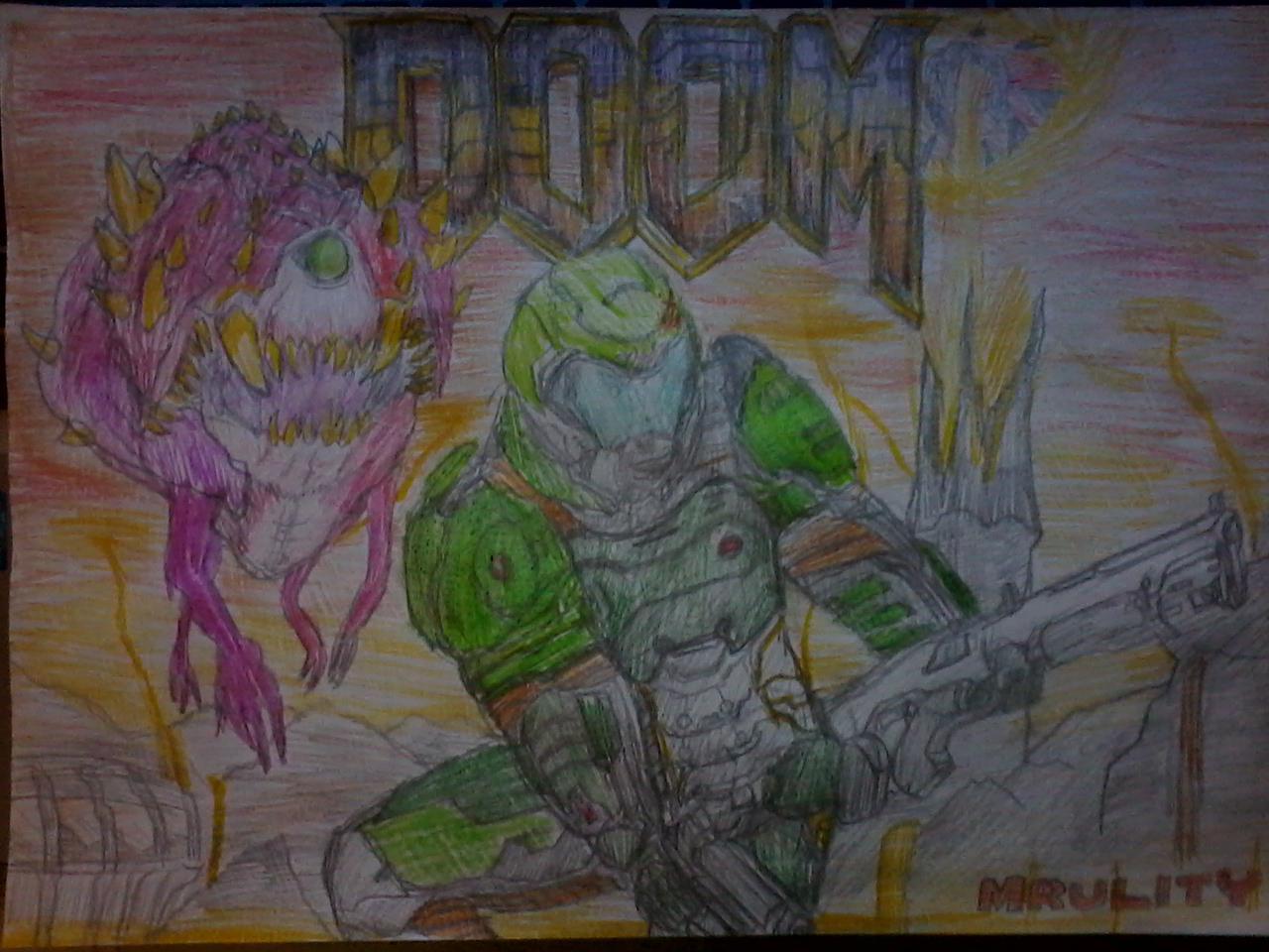 Classic DOOM Title Screen recreated in 2016... my Drawing! sorry the lighting was poor... and i ...