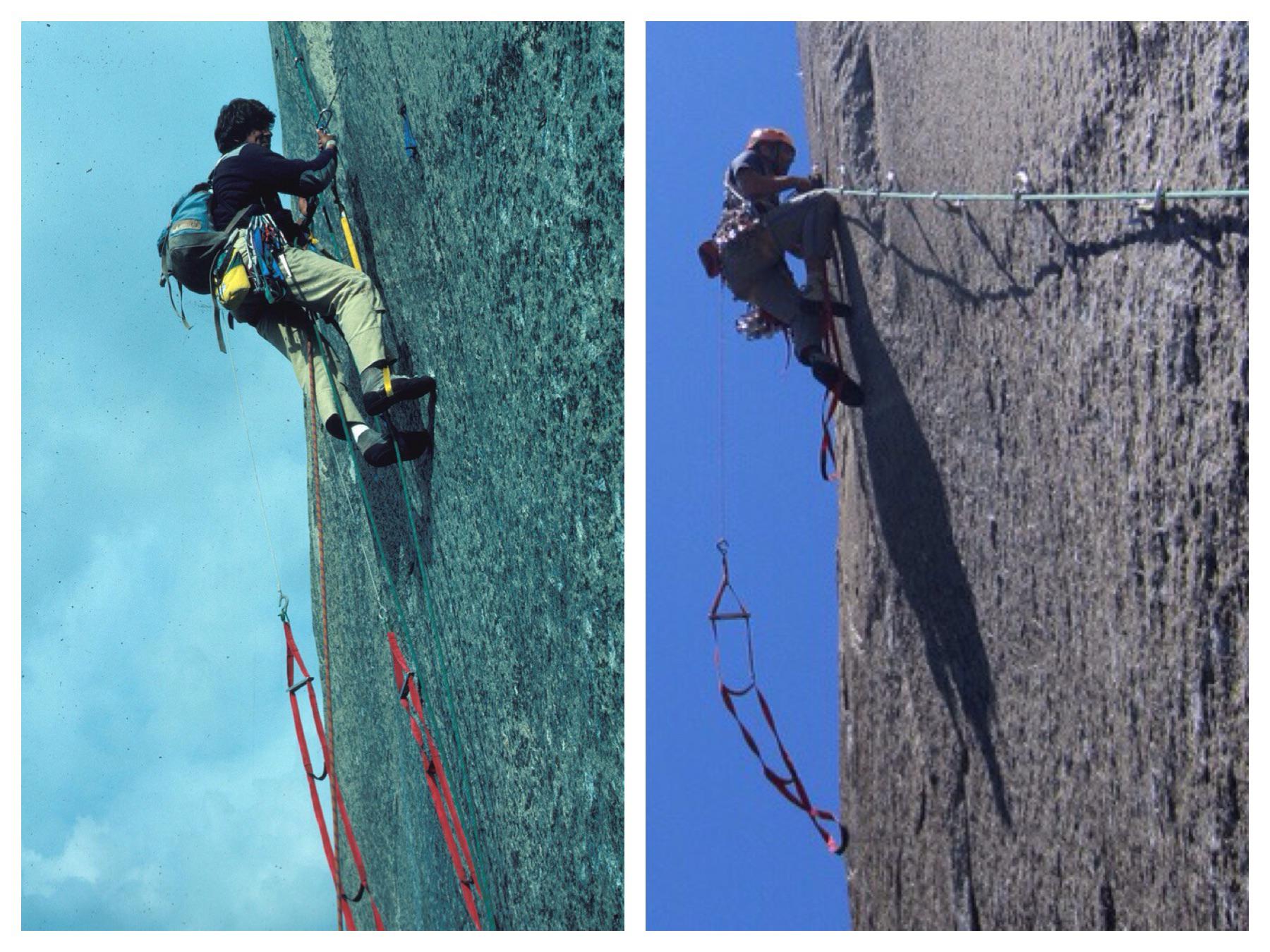 Climbing the bolt ladder off Texas Flake on El Capitan’s Nose route in 1982 and again 30 years ...