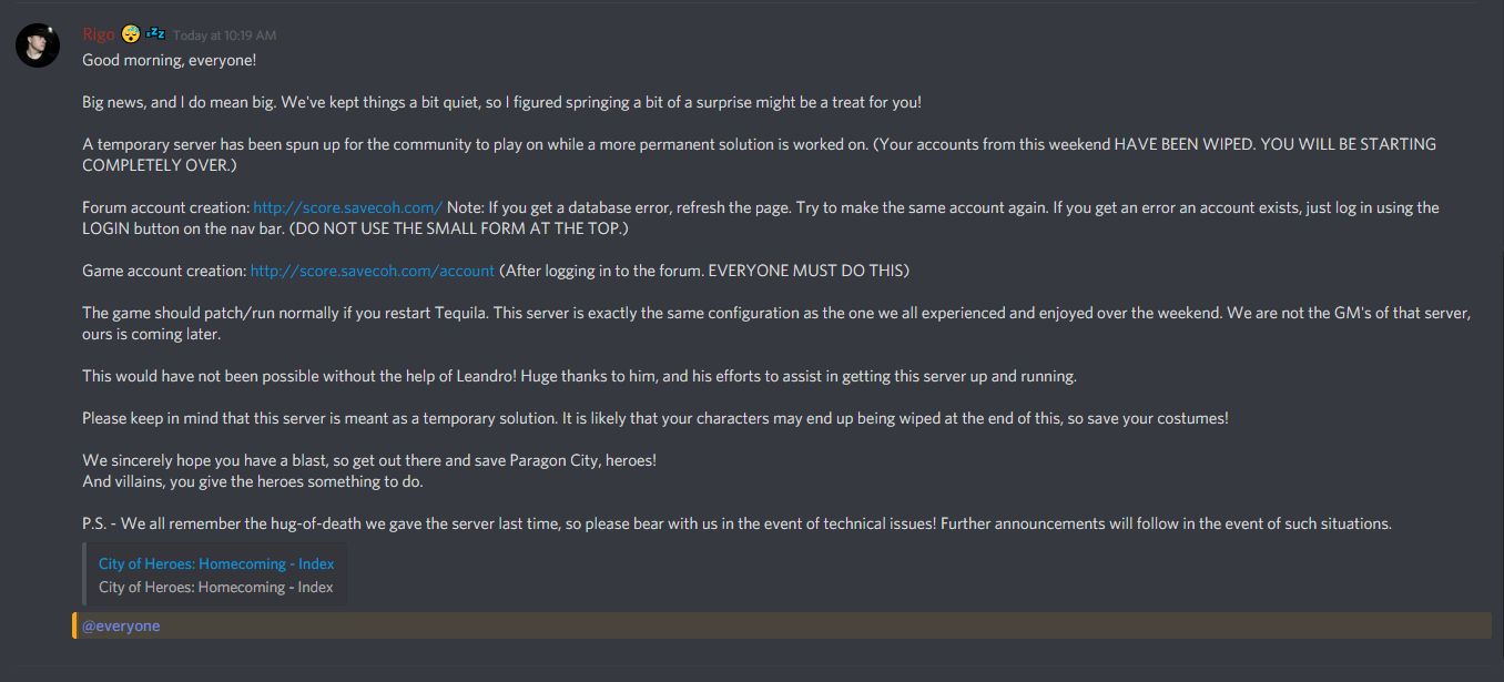 CoH official Discord announcement | Scrolller