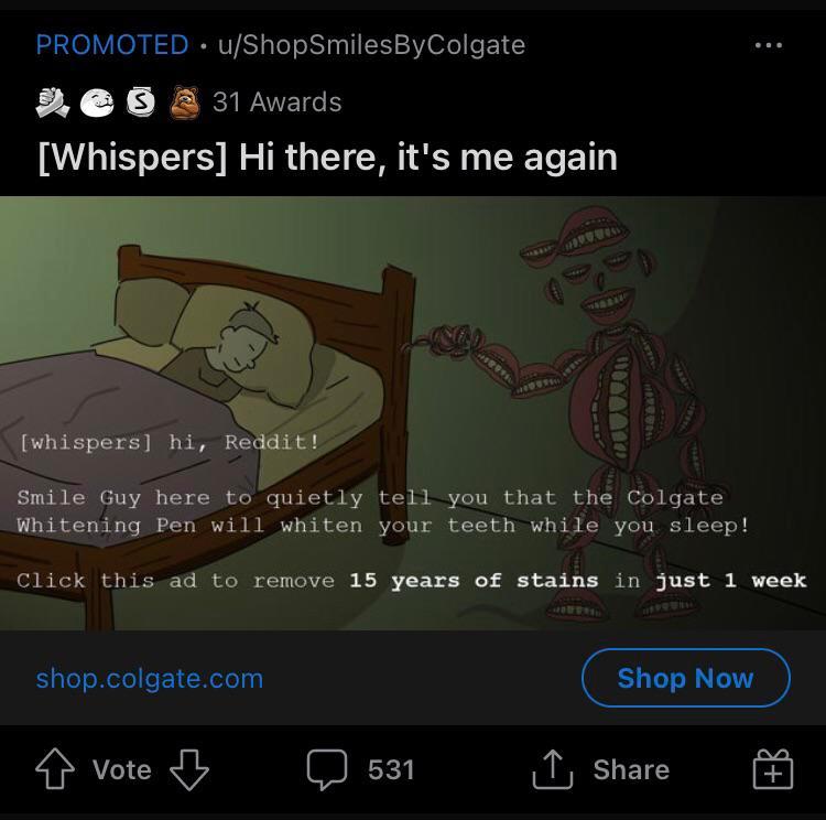 Colgate’s OFFICAL ad on Reddit trying to get me to buy a whitening pen | Scrolller