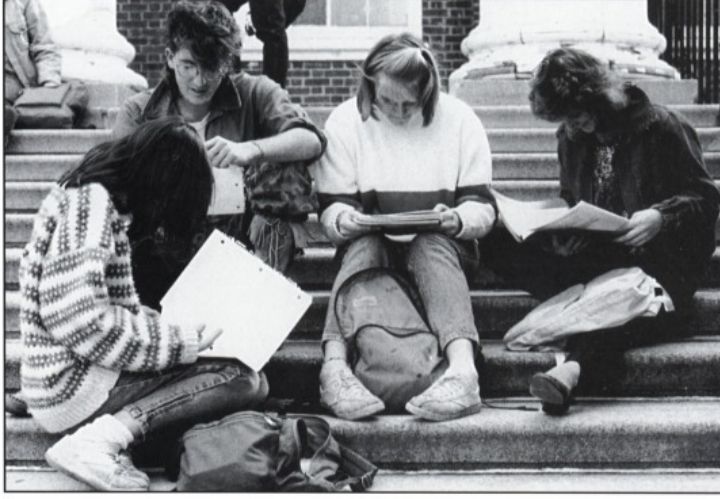 College Gen Xers studying on steps, circa 1987. Loving the New Wave ...
