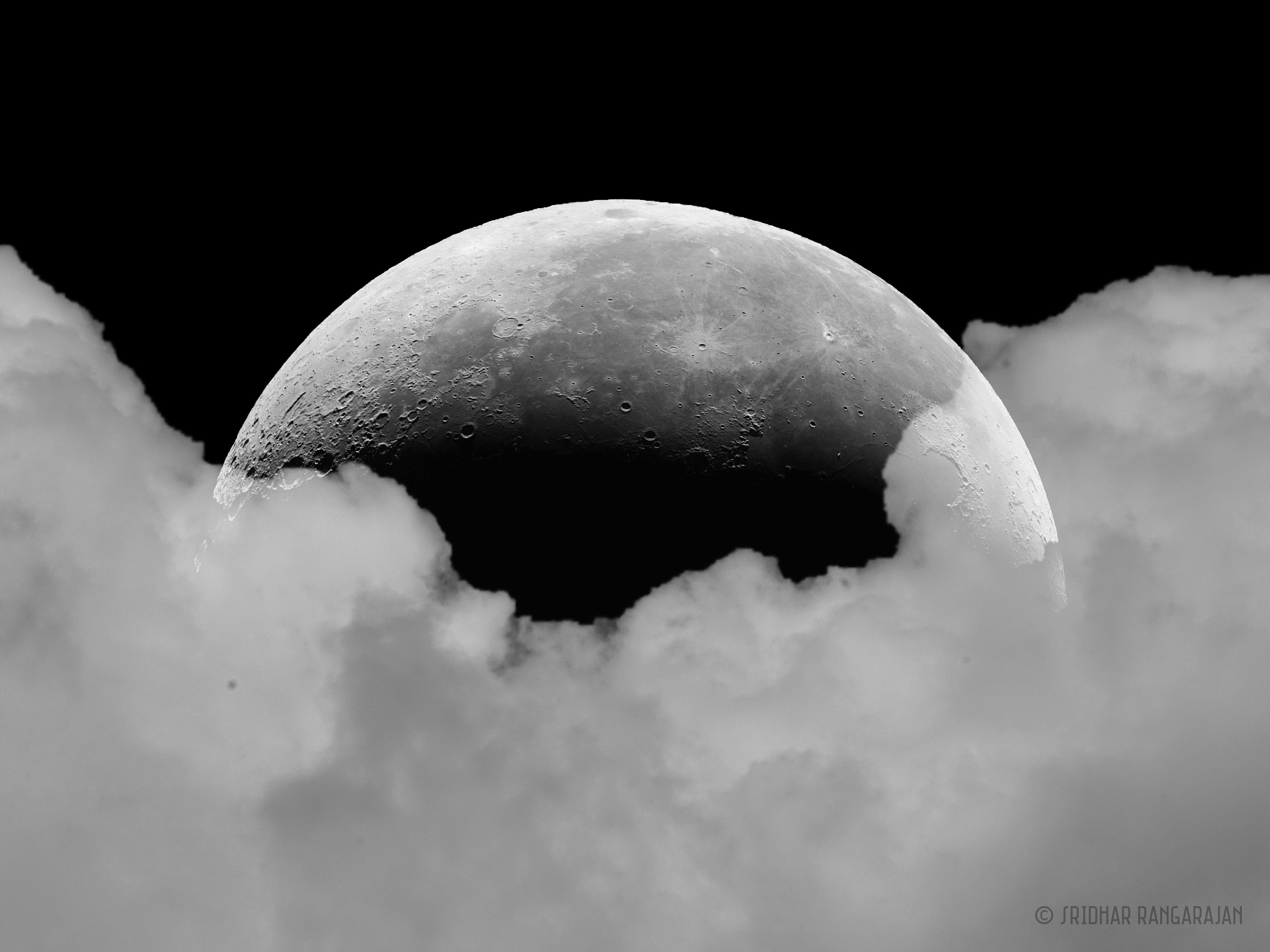 Composite made with 120 images of waning Crescent Moon and 1 image of Clouds. | Scrolller