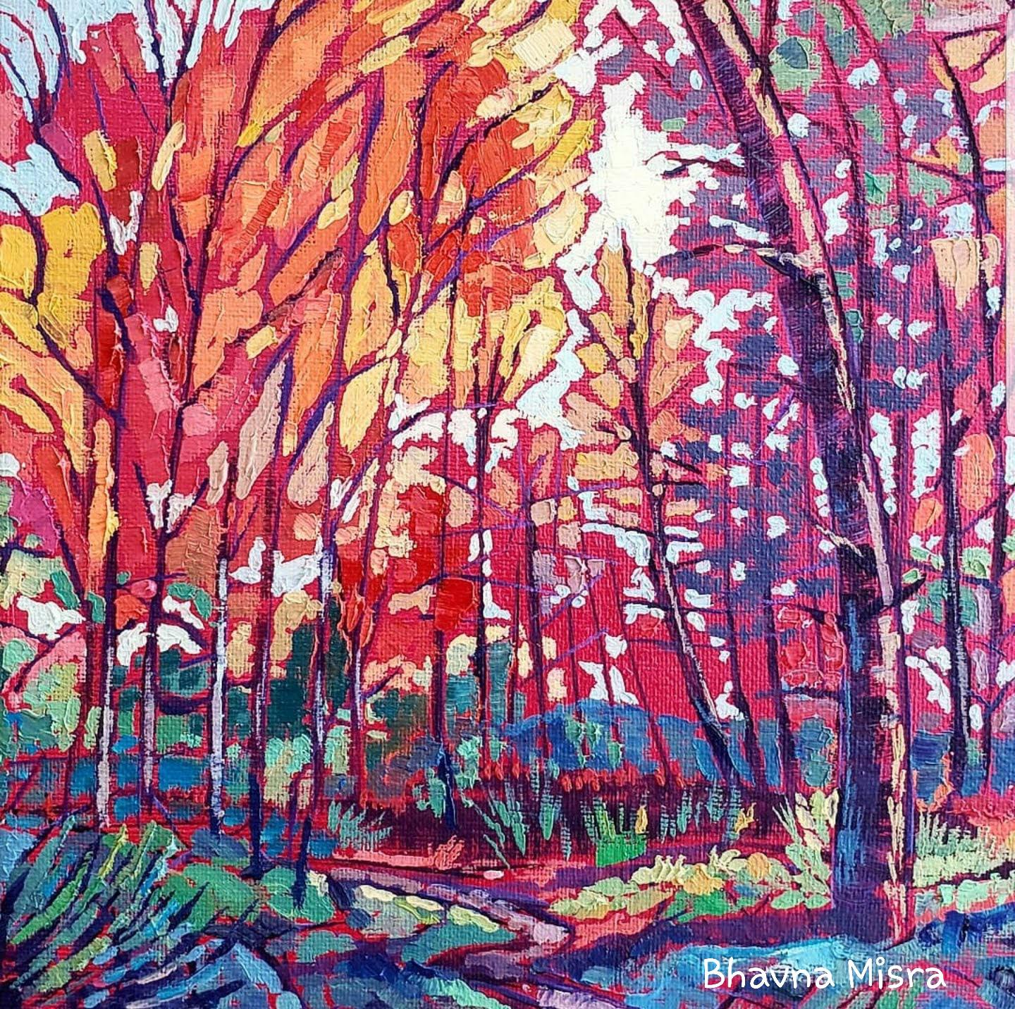 "Confetti Forest", artist: Bhavna Misra, oil, 2021 | Scrolller