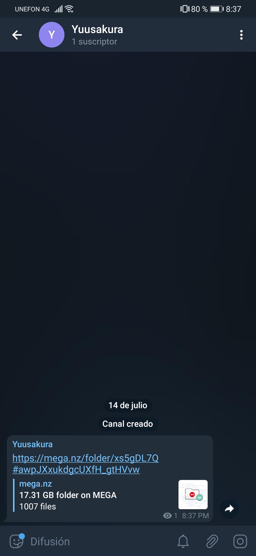 Cree un canal de telegram donde podamos compartir contenido de ella https://t.me/joinchat/bnot ...