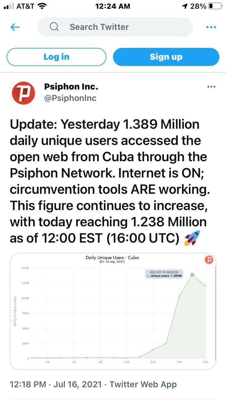 Cubanos evadem “apagao” e censura da Internet em Cuba usando Psiphon | Scrolller