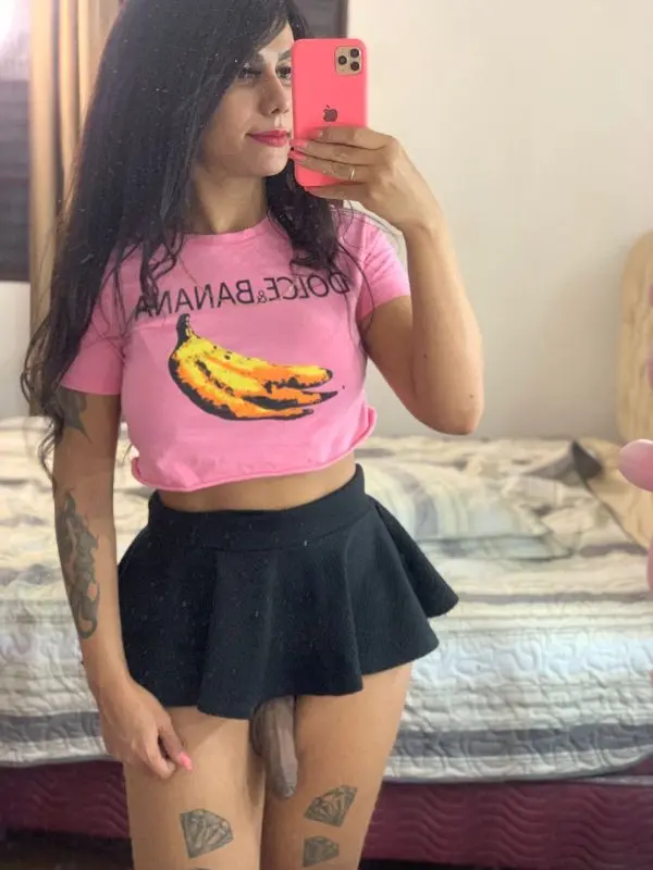 Cute Trap With Cock Hanging Out Under Skirt Scrolller