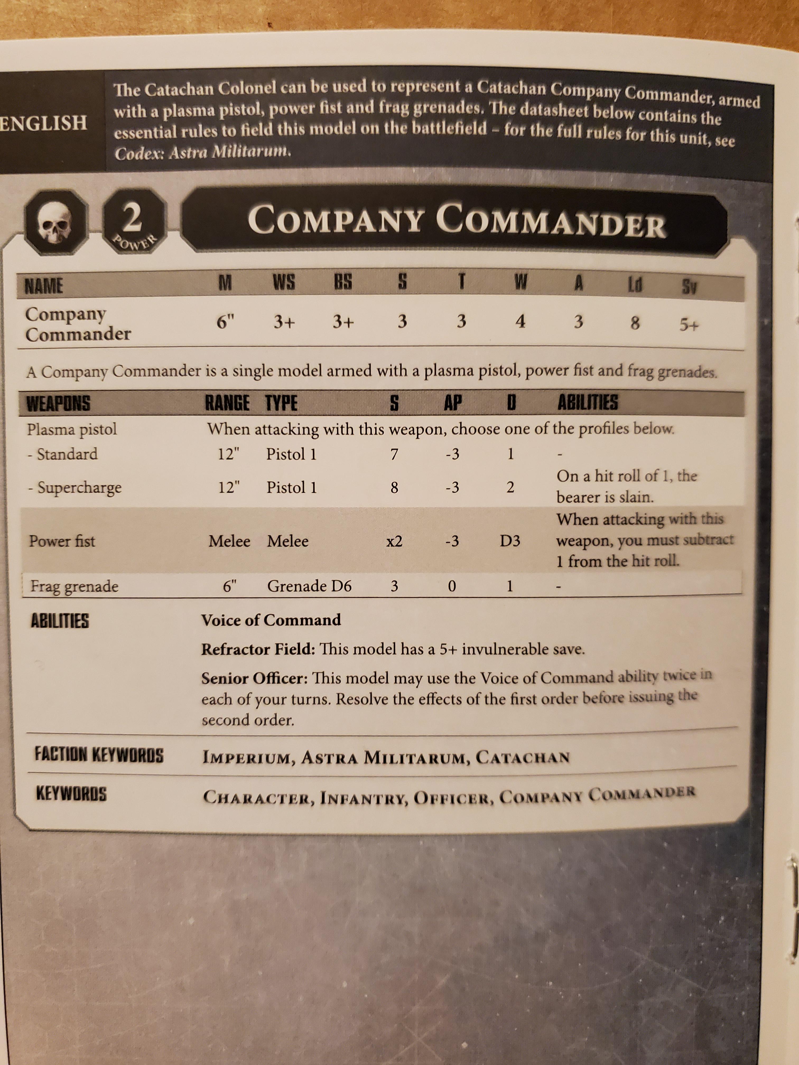 Data sheet for the Catachan Colonel | Scrolller