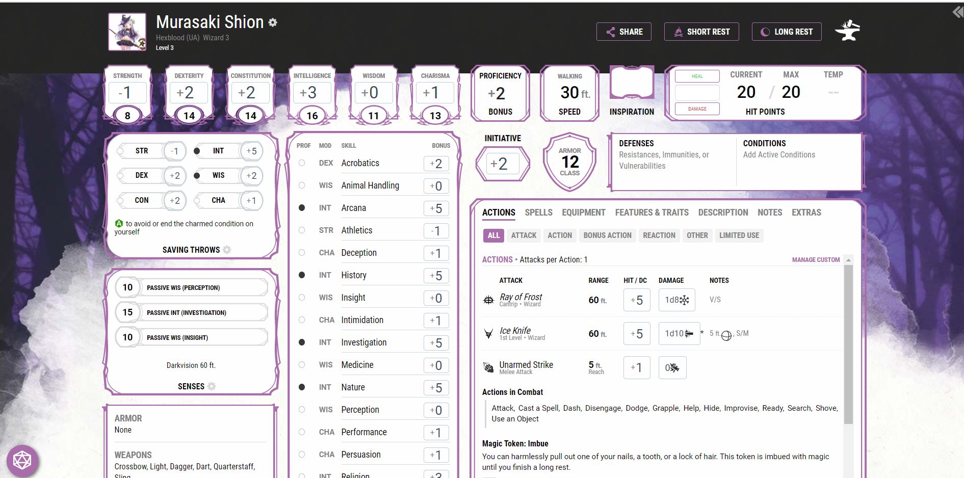 Day 20 of turning every Hololive member into dnd character, Shion, the hexblood witch (wizard ...
