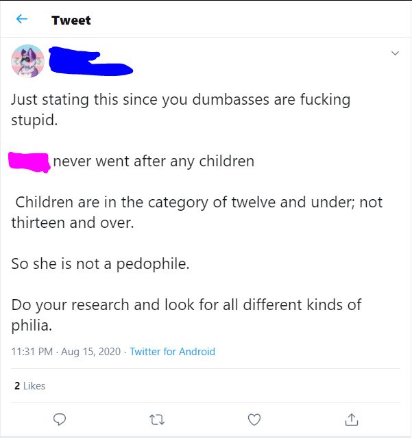 Dear furry simp: The legal term is Pedophile. | Scrolller