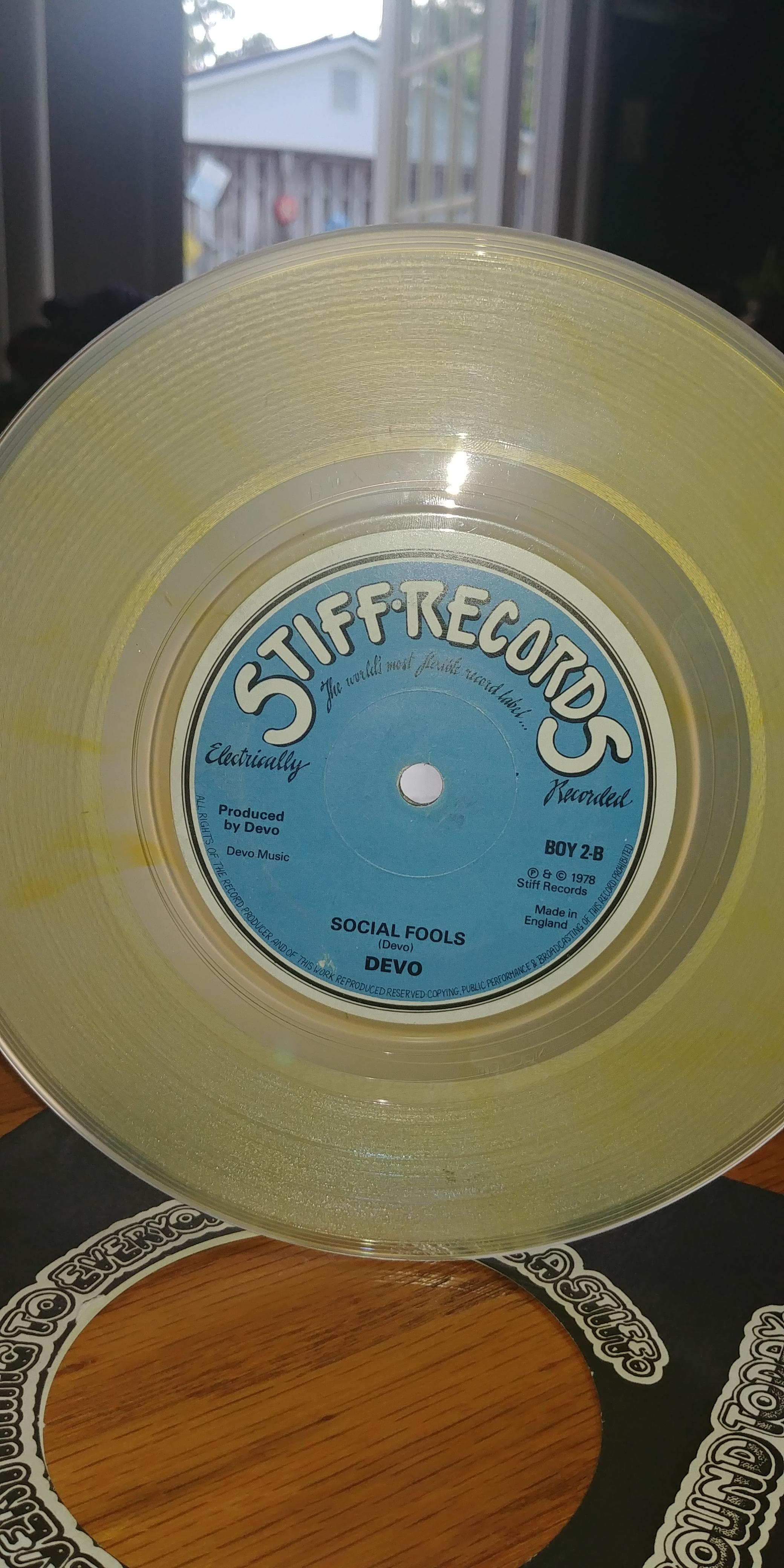 Devo Social Fools/Be Stiff 1978 Translucent Yellow 7 inch" | Scrolller