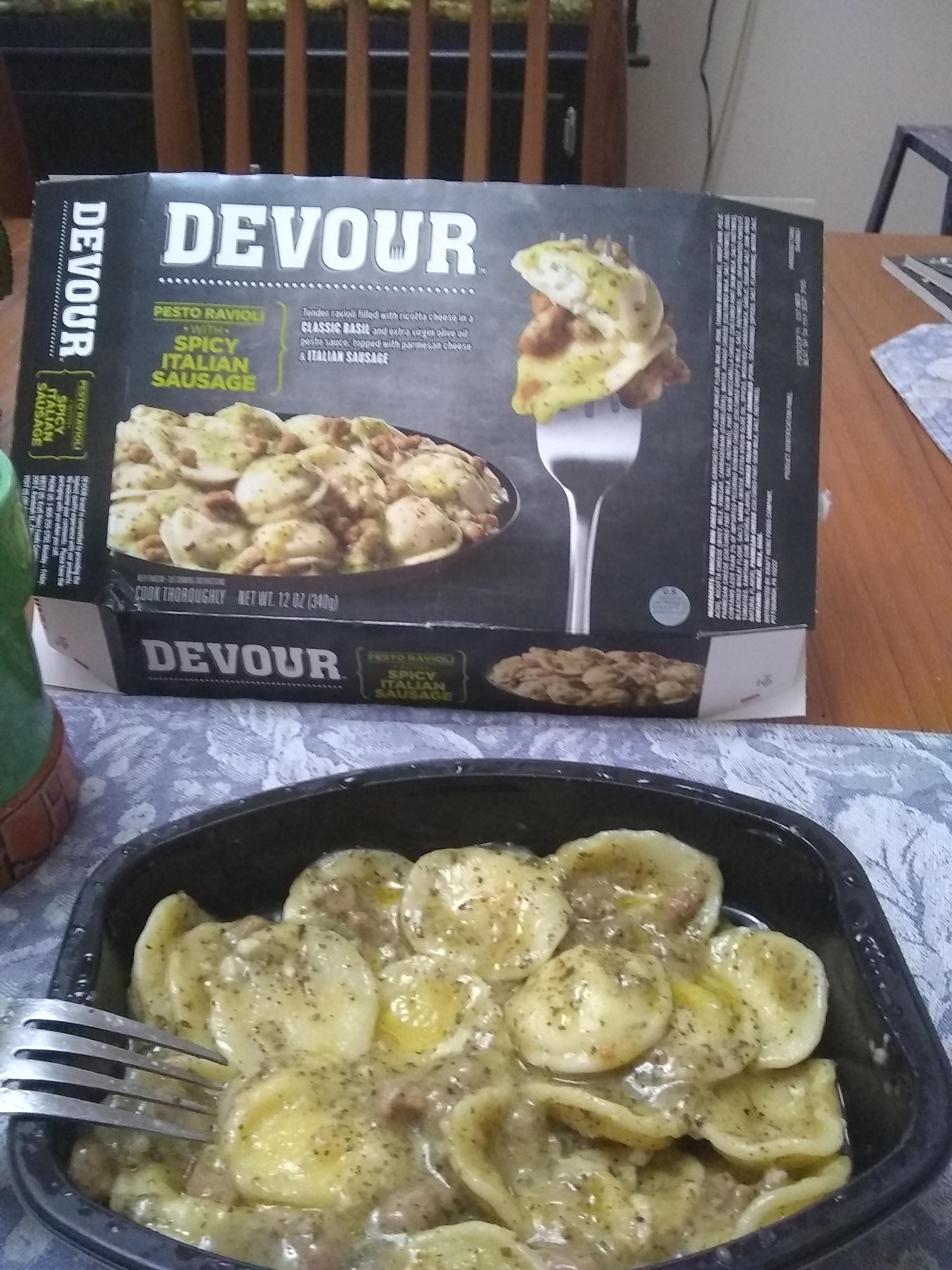 Devour pesto ravioli with spicy italian sausage | Scrolller