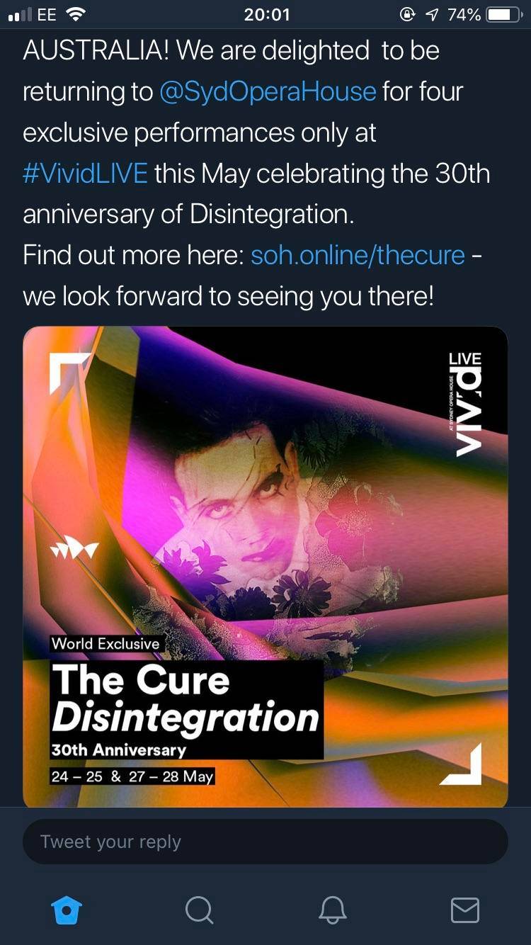 Disintegration anniversary shows to be played in Australia this May | Scrolller