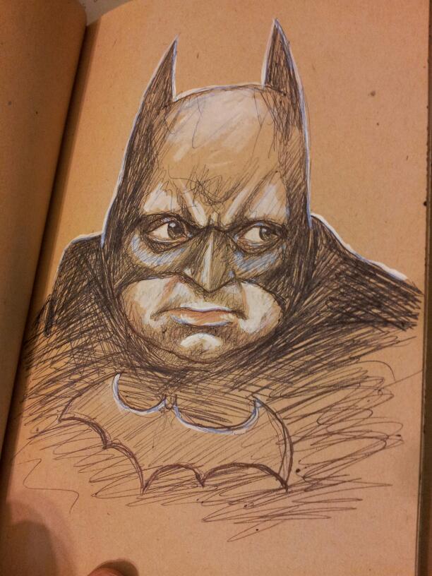 Drawing of Patton Oswalt as the Dark Knight (ballpoint pen & white out). | Scrolller