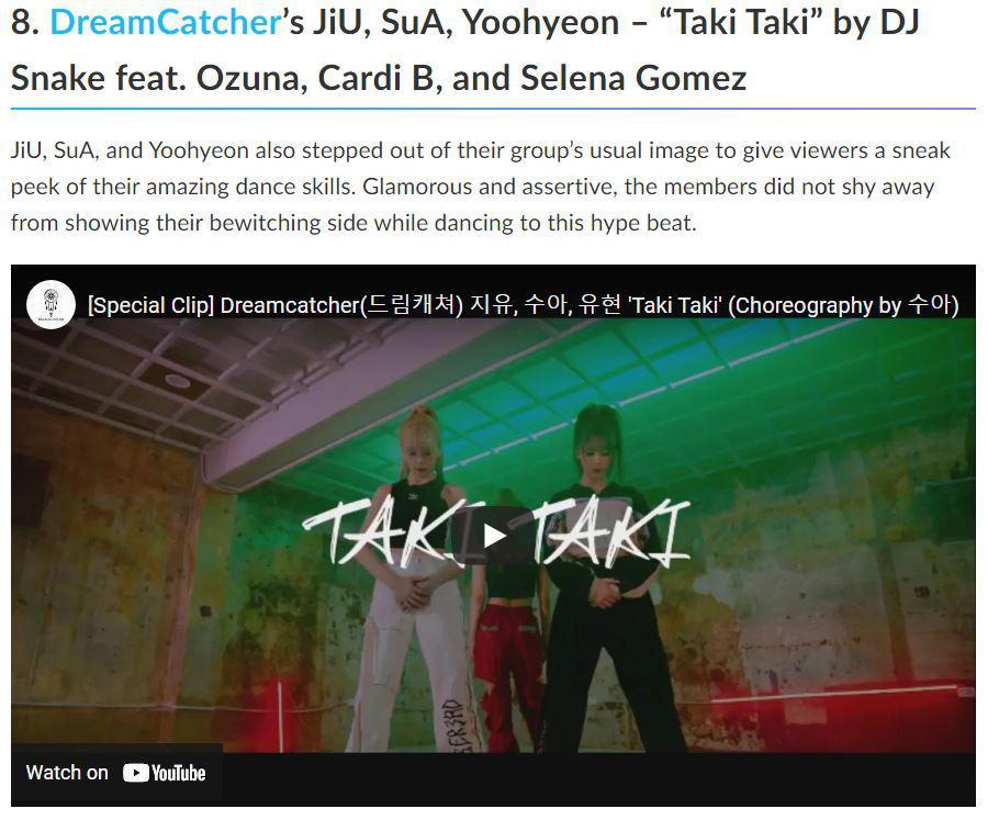 Dreamcatcher JiU, SuA, and Yoohyeon's 'Taki Taki' Dance Cover Featured in Soompi's '10 Dance ...