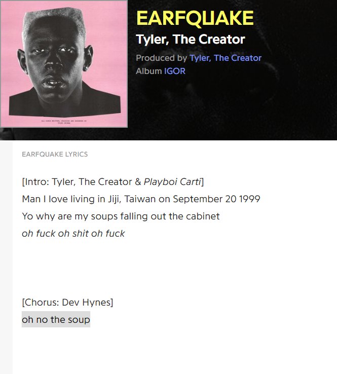 EARFQUAKE - Tyler, The Creator | Scrolller