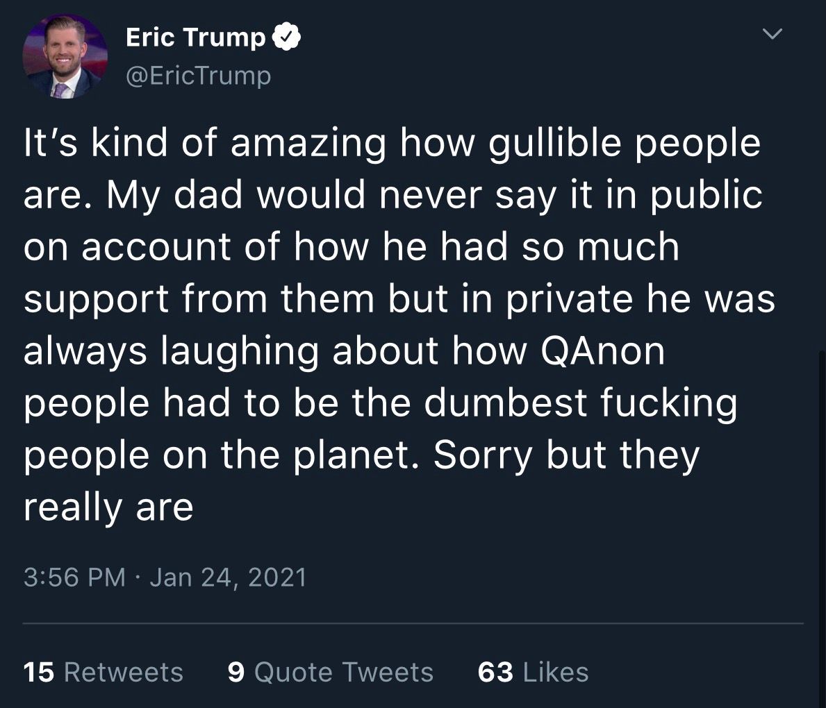 Eric reveals his dad’s private views on QAnon | Scrolller Eric reveals his dad’s private views on QAnon | Scrolller