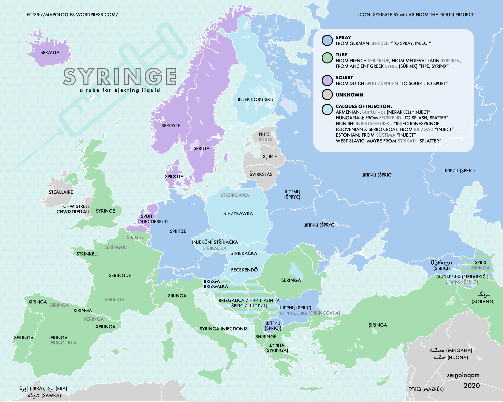 Etymology map of syringe | Scrolller