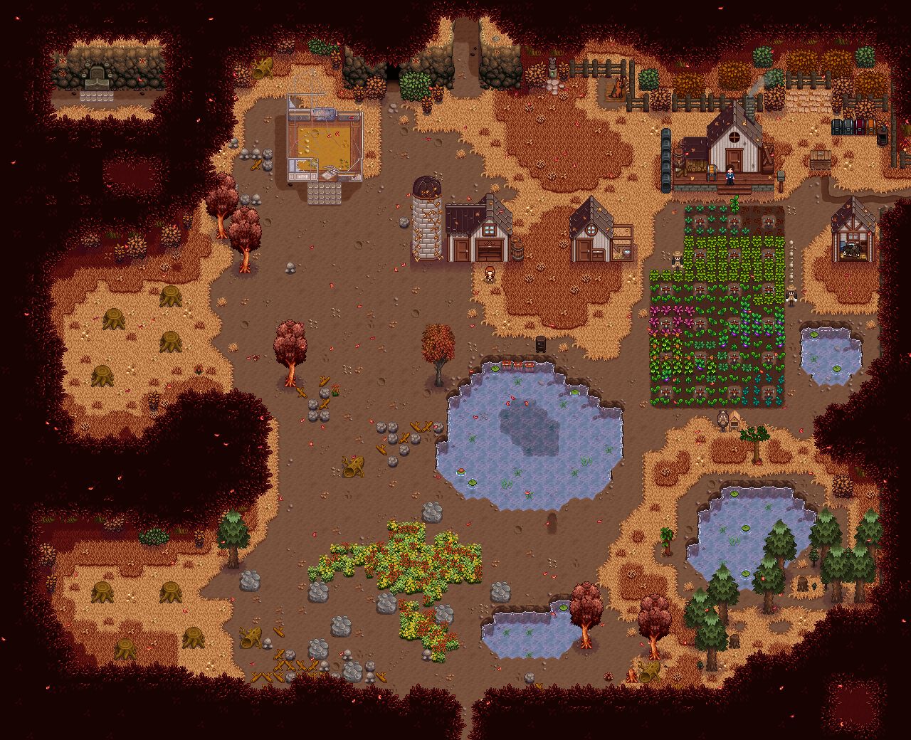 Fall year 1 current farm layout, i'm still gonna change a lot of stuff but it's working for now ...