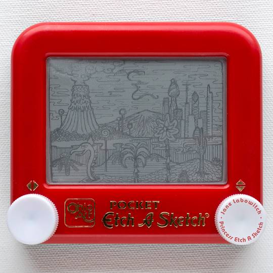 Fantasy scene created in ~1 hour on an Etch A Sketch - volcanoes are cool! | Scrolller