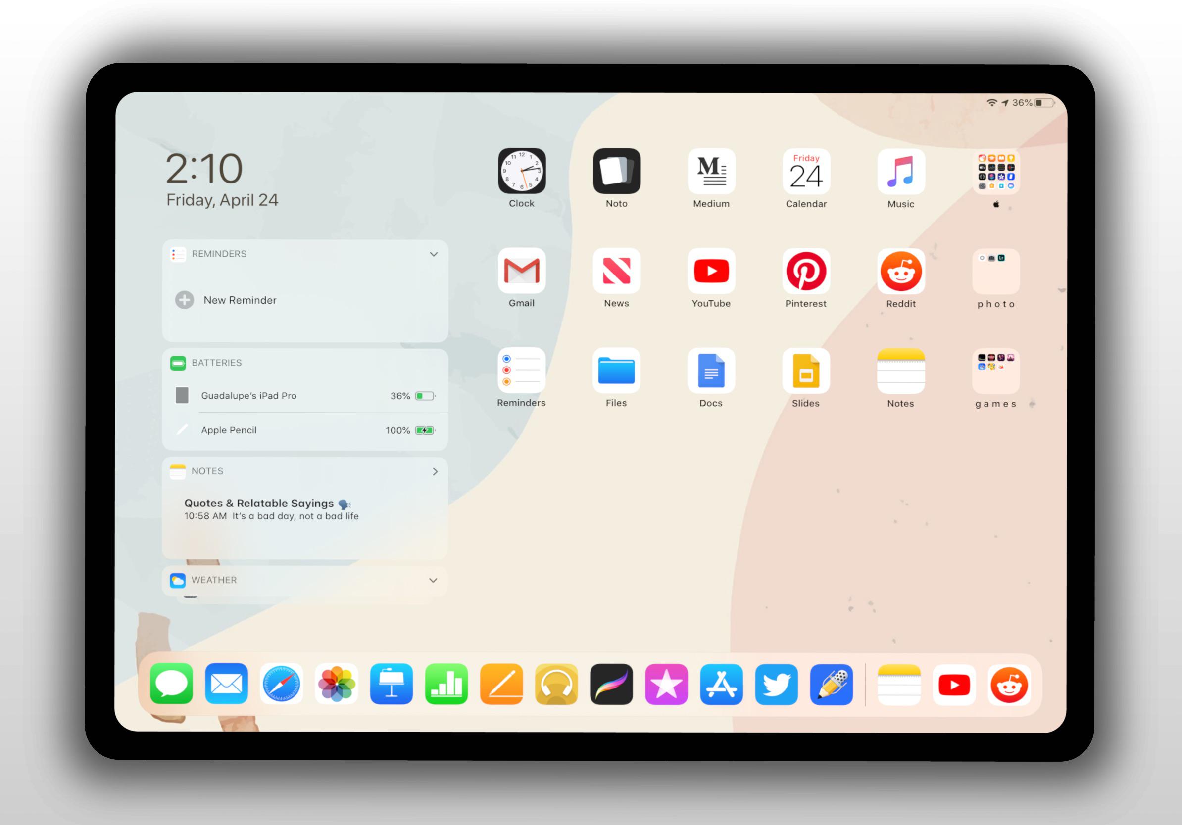 Felt like changing my iPad Pro 11 inch setup into a pastel theme. What do you guys think ...