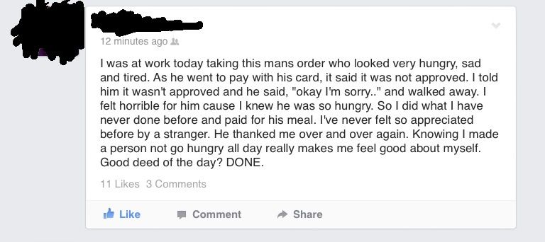 Female friend on Facebook restored my faith in humanity today. | Scrolller