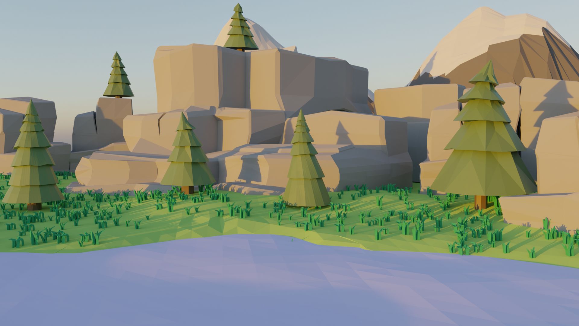First Attempt at Low Poly -- Lakeside Wilderness | Scrolller