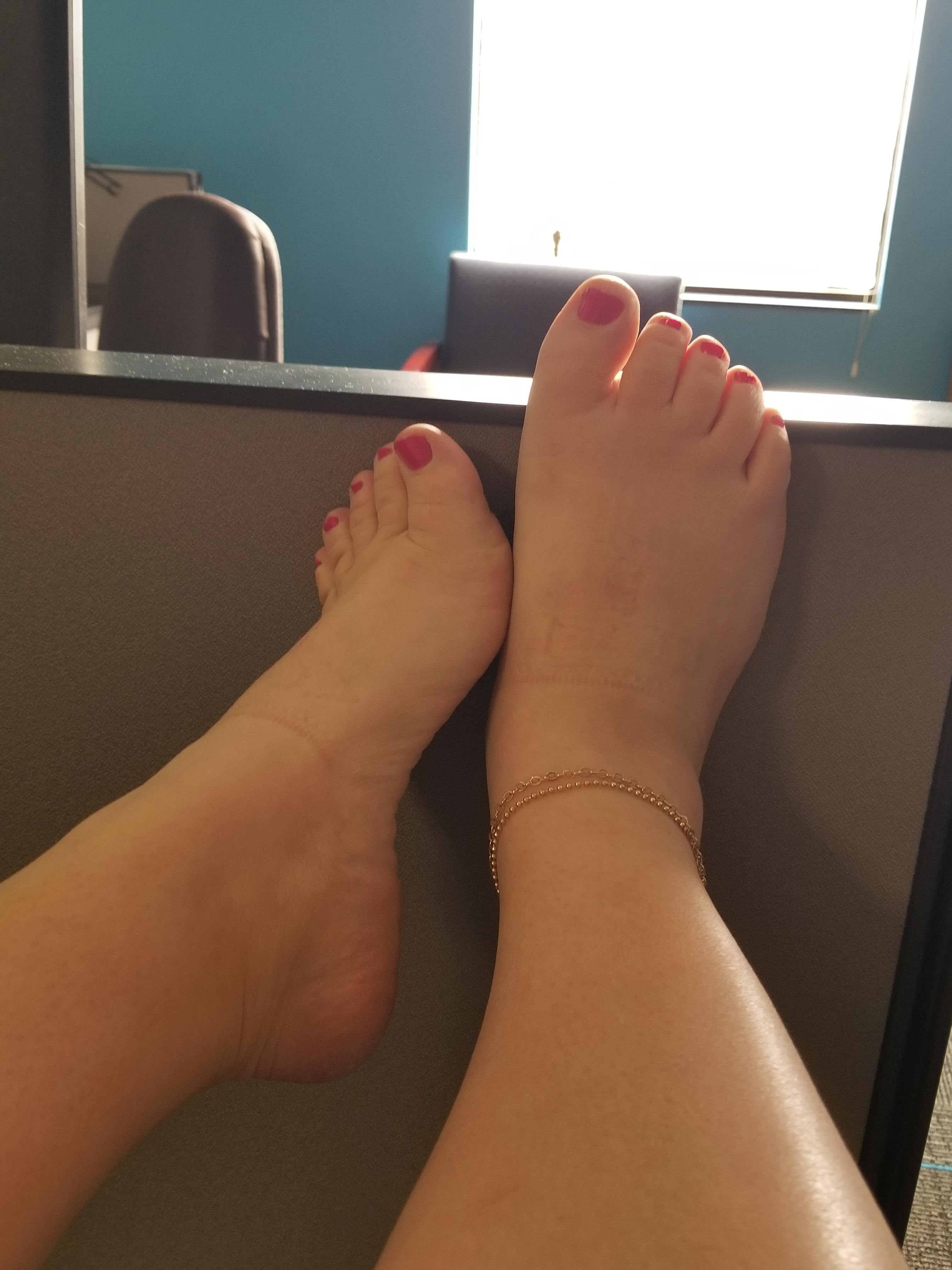 First day back in the office. Who wants to rub them when I get home ...