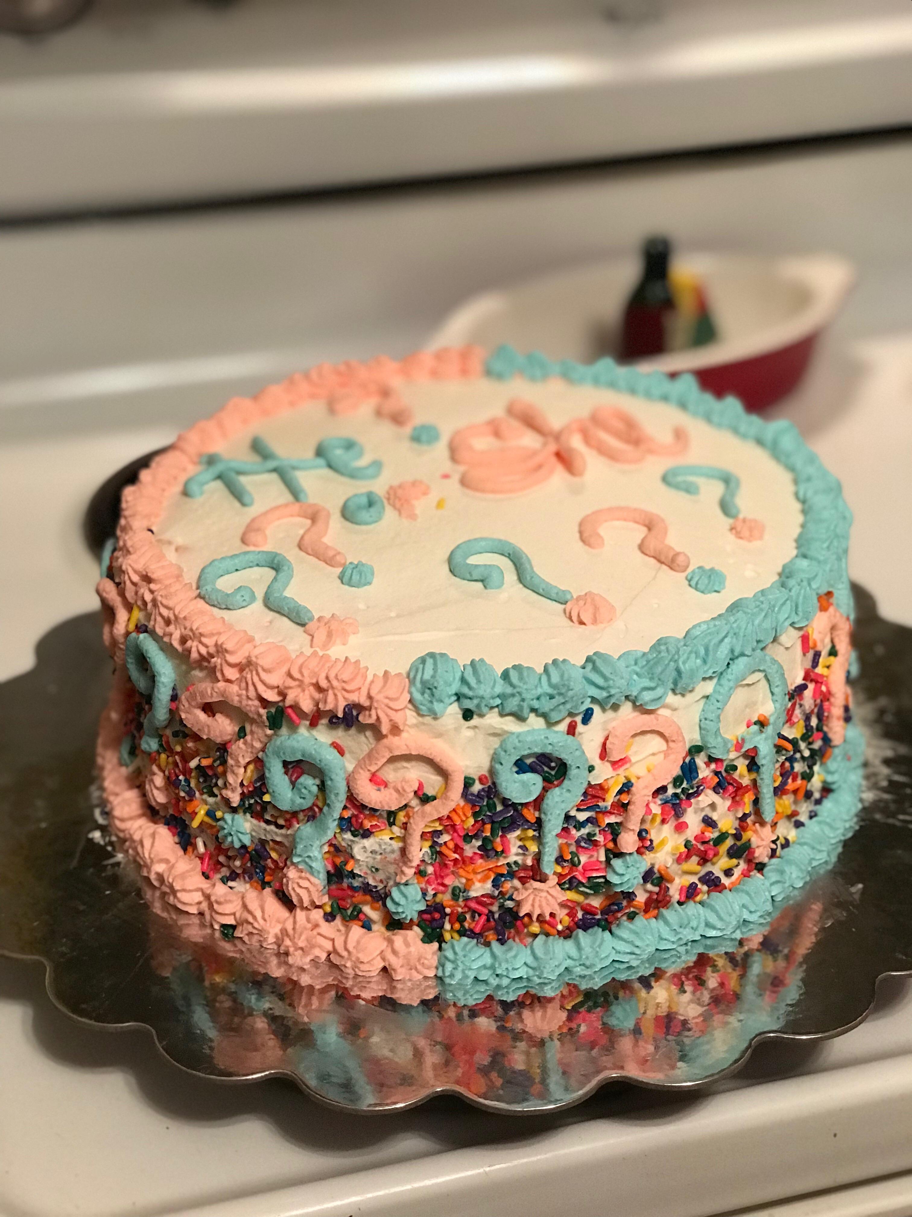 First gender reveal cake. Vanilla cake with vanilla bean whipped icing ... First gender reveal cake. Vanilla cake with vanilla bean whipped icing ...