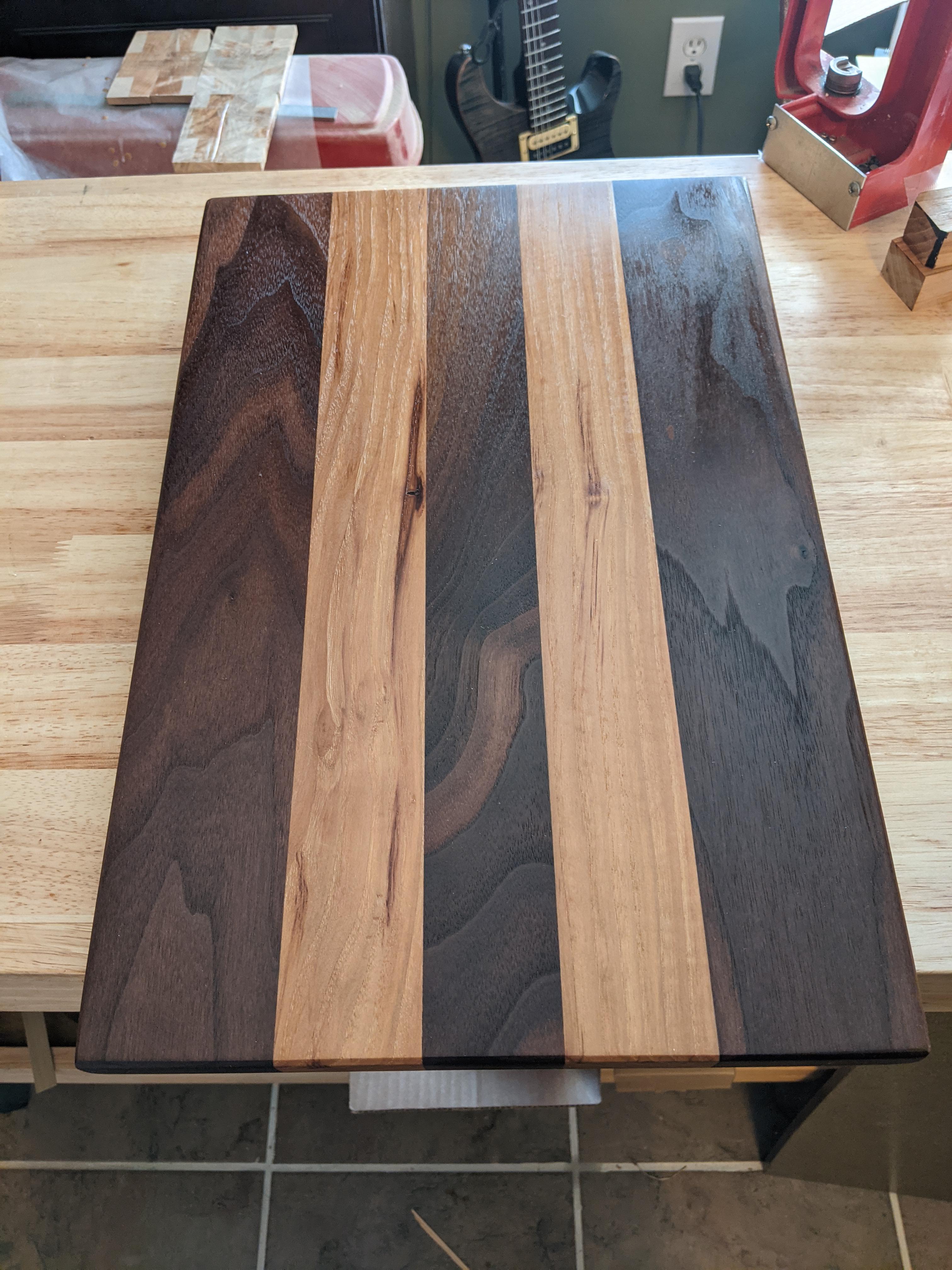 First hardwood project. The ubiquitous cutting board out of walnut and hickory. | Scrolller