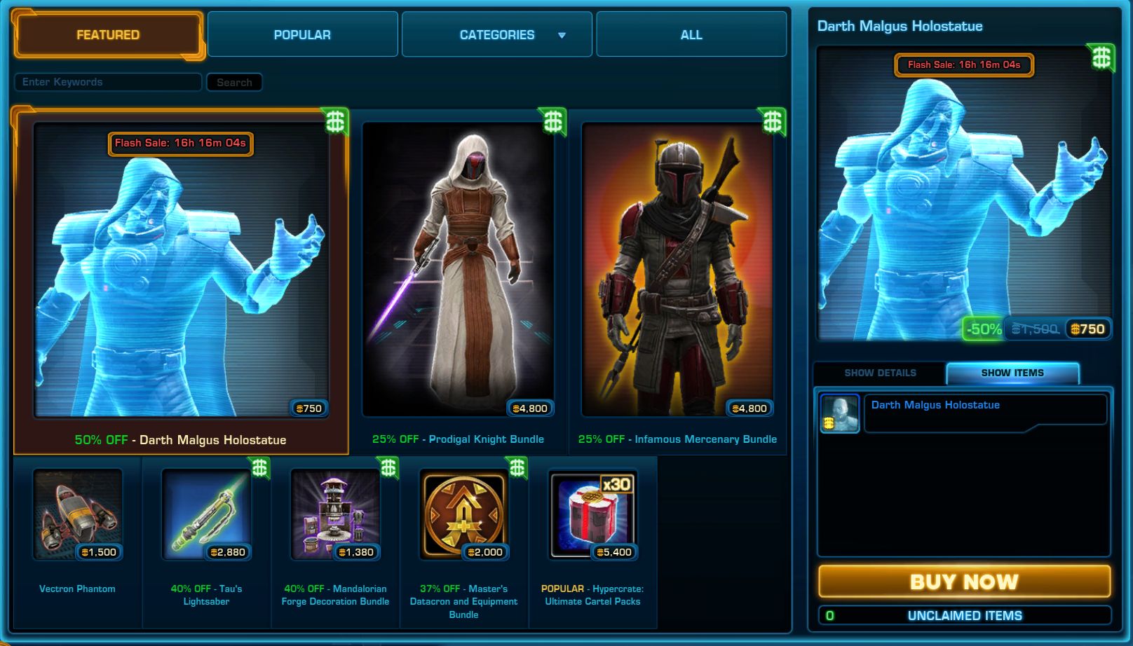 Flash Sale: Darth Malgus Holostatue, 750 CC | Scrolller