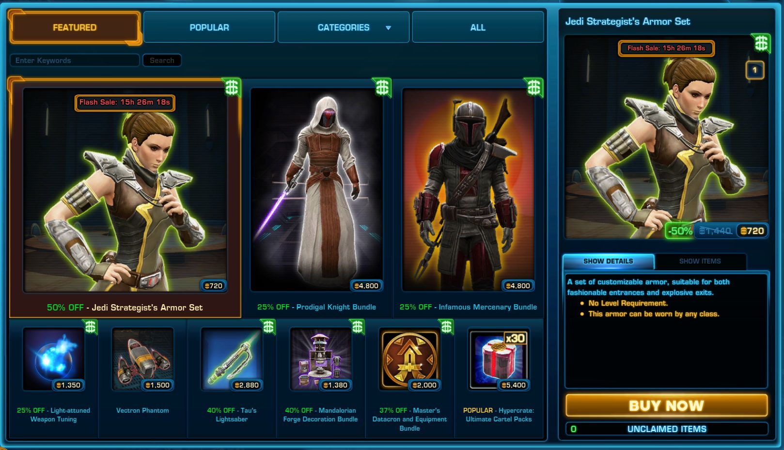 Flash Sale: Jedi Strategist's Armor Set, 720 CC | Scrolller