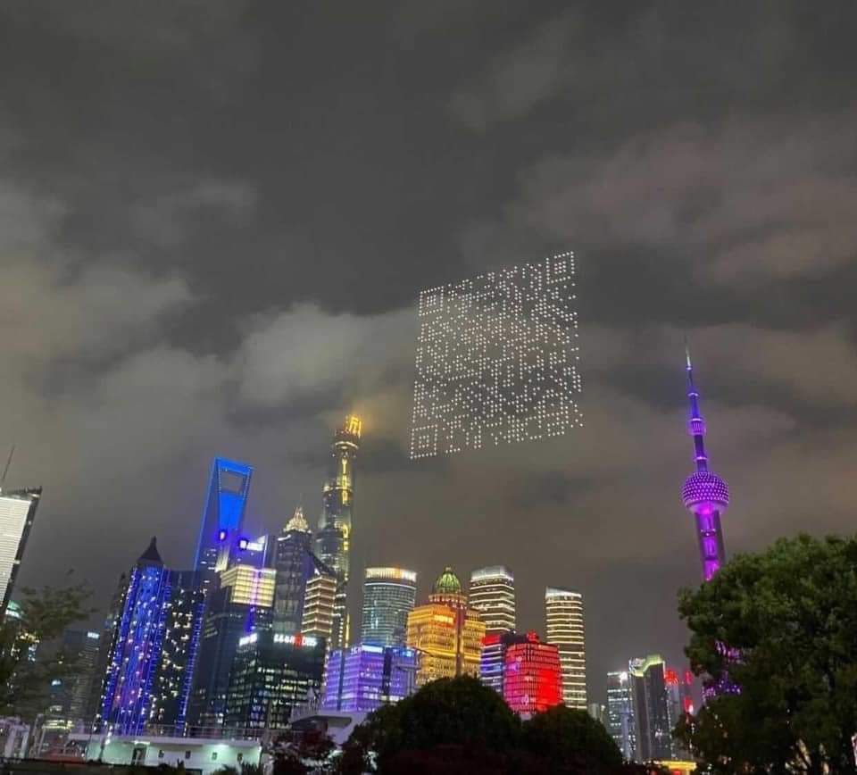 Floating Qr Code In Shanghai Made From Drones Links To Game Download