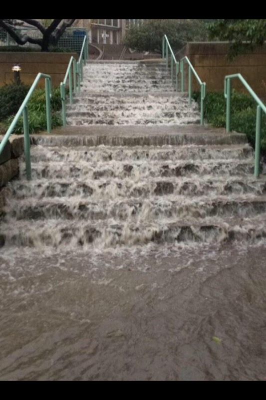 Flooded steps leading up to Budig and The Underground this morning | Scrolller