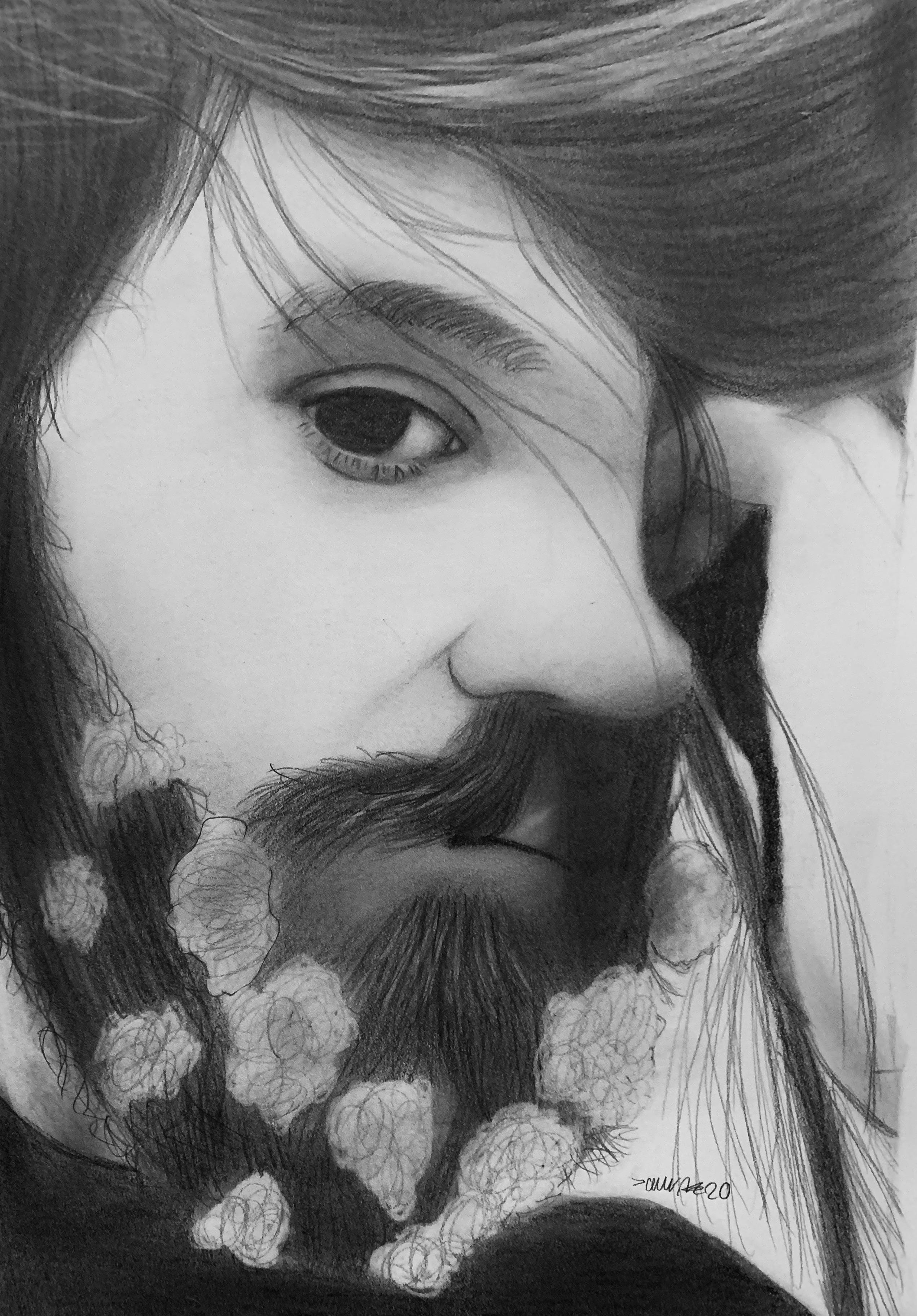 Flower Beard Portrait Drawing | Scrolller