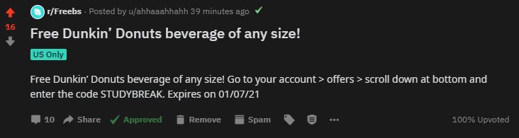 Free Dunkin’ Donuts beverage of any size! | Scrolller