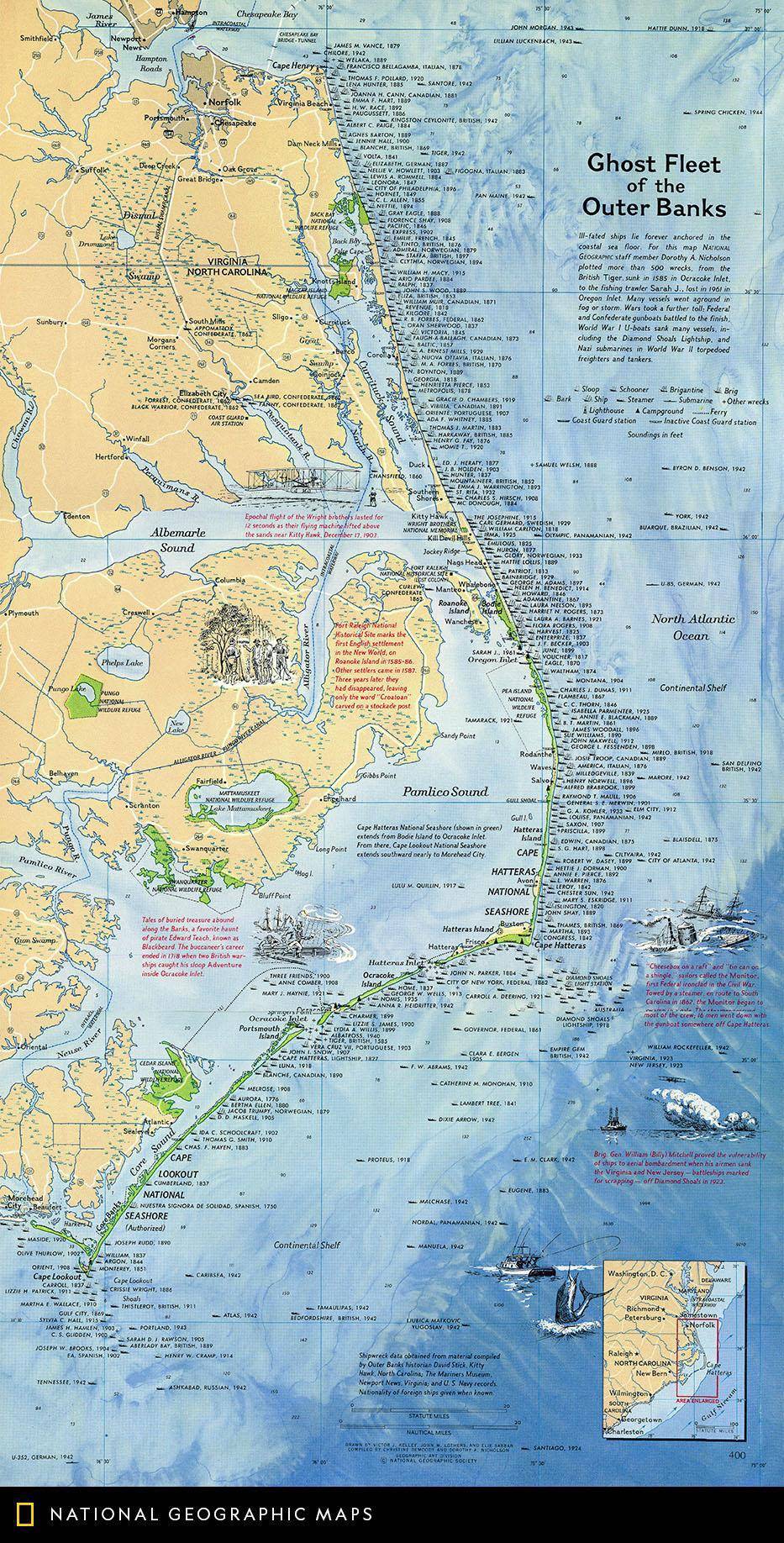 Ghost Fleet Of The Outer Banks Natgeo Map Of Shipwrecks Off The Outer