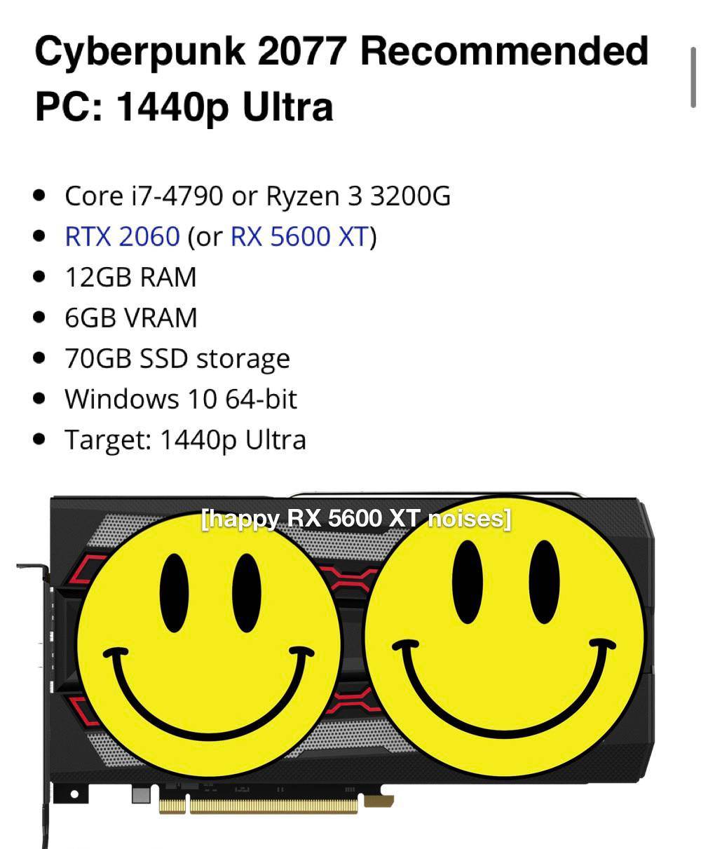 Glad to see my rig meets the recommended specs for Cyberpunk 2077 ...