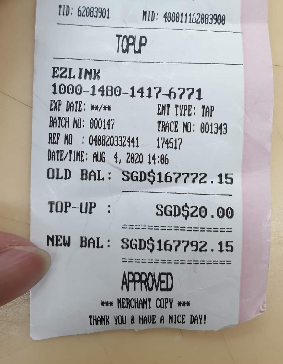 Glitch in ezlink topup receipt? | Scrolller