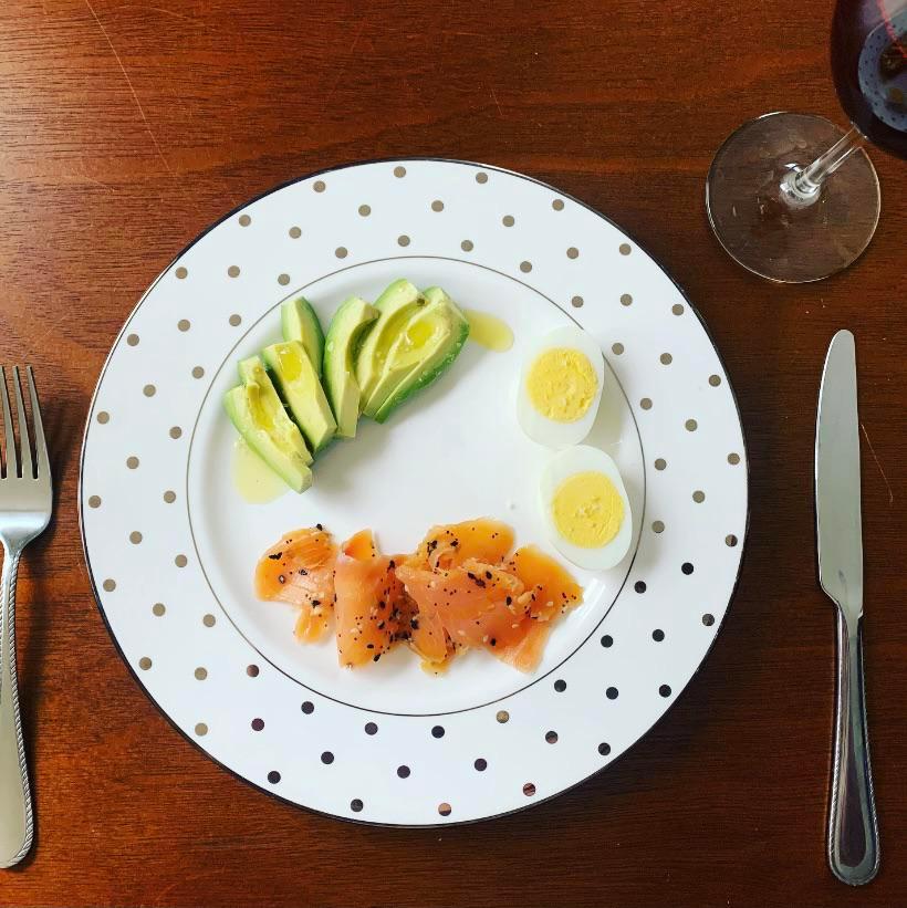 Good Morning! Day 8 Breakfast. Everything bagel seasoned smoked salmon, avocado, hard boiled egg ...